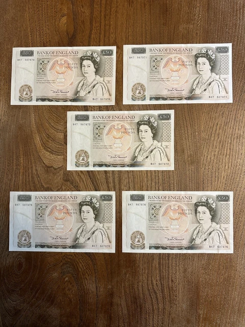 5 X BANK Of England Fifty Pound Notes David Somerset - Some Consecutive ...