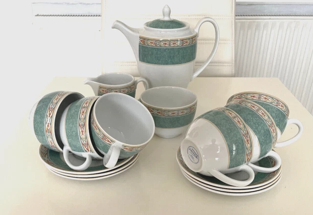 WEDGWOOD HOME AZTEC Tea Set 15 Pieces Tea Coffee Pot Milk Sugar Cups ...