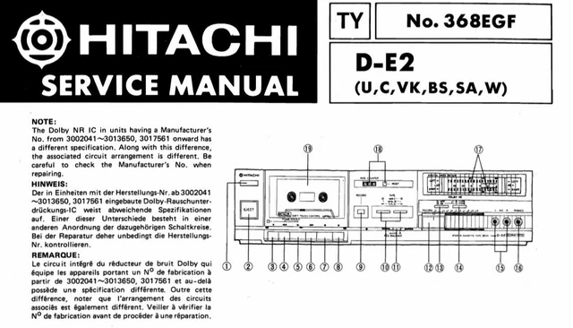 HITACHI D-E2, D-E3 Schematic Diagrams Service Manual Circuit Diagram ...