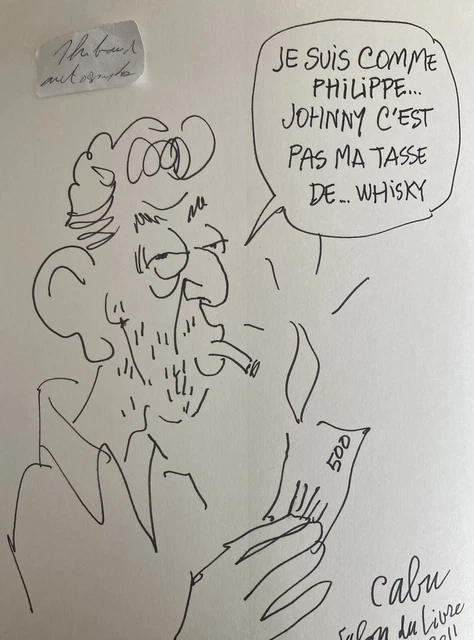 RARE DEDICACE SUPERBE DESSIN Jean Cabu Gainsbourg Hallyday Autographe ...