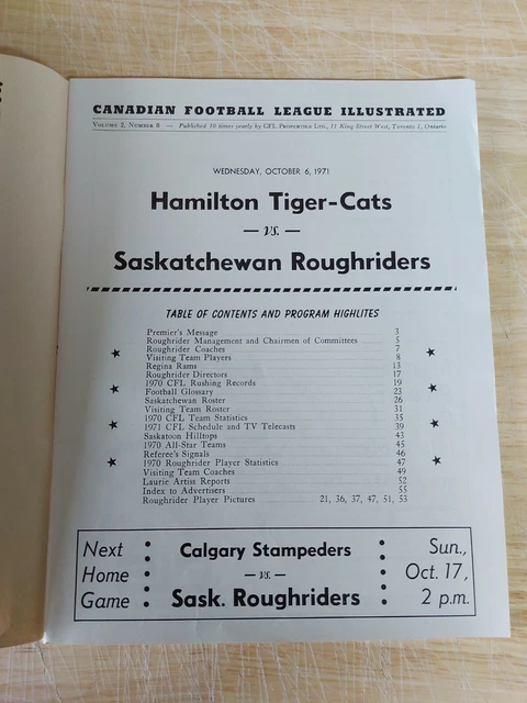 VINTAGE CFL ILLUSTRATED Football Magazine Vol 2 #8 Sask Roughriders ...