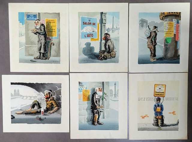LOT DE 6 Dessins Aquarelles - André-Marie d'ARCY - Format : 38,5 X 44,5 ...