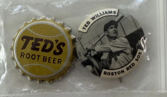 1950S-60S TED WILLIAMS Pin, Plus Ted's Root Beer Bottle Cap, Red Sox ...