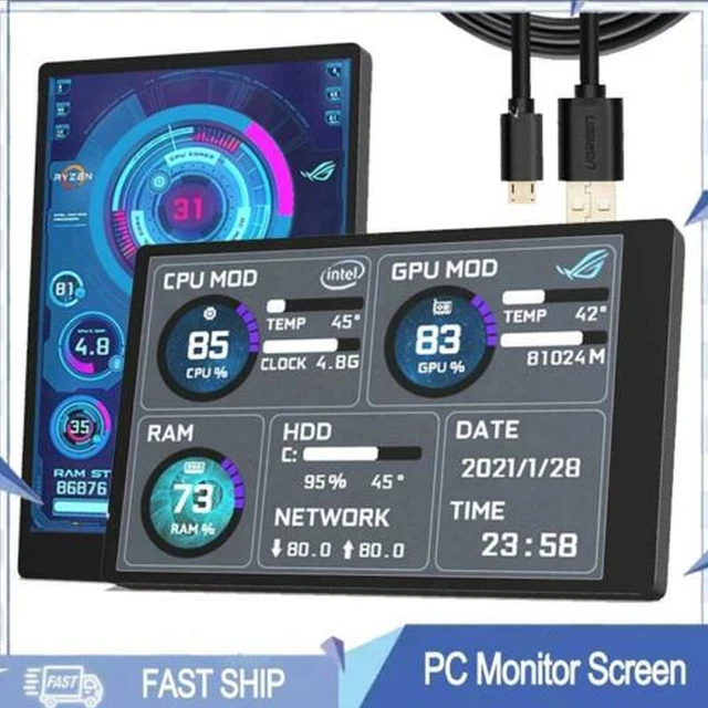 3.5 INCH IPS USB Type-C Mini Screen AIDA64 PC CPU RAM HDD Data Display ...