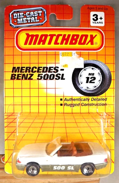 1990 MATCHBOX MB12 Die-Cast Metal MERCEDES-BENZ 500SL White-Gray w/8Dot ...