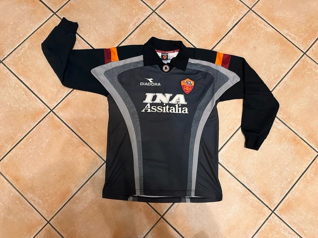 MAGLIA RARA VINTAGE As Roma Diadora Nera Ina Assitalia Portiere Maniche ...