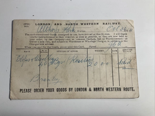 RARE 1914 LNWR Postcard Of Goods Being Sent To Althorp Park Station In ...