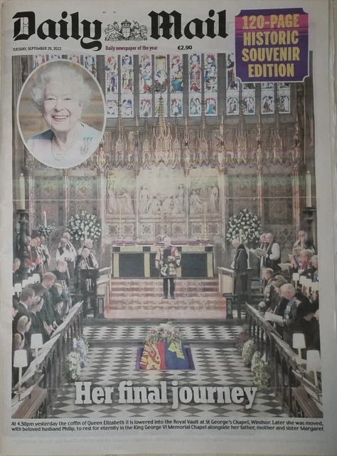 DAILY MAIL UK NEWSPAPER ED. Royal SOUVENIR QUEEN ELIZABETH II FUNERAL ...