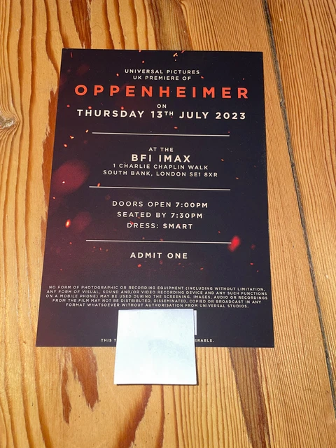 OPPENHEIMER CHRISTOPHER NOLAN Rare Uk Premiere Invitation Card EUR 60 ...