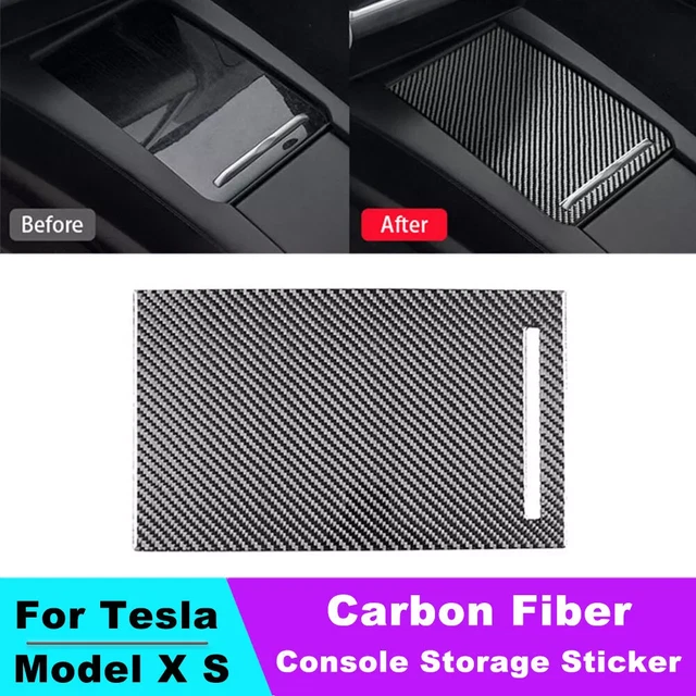 CARBON FIBER CONSOLE Storage Box Panel Cover Trim For Tesla Model X S ...