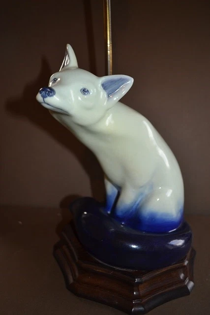 ROYAL DOULTON VERY rare Blue Flambe' large Fox seated mounted on wood ...
