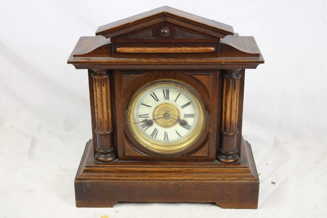 C VINTAGE LARGE Wooden HAC Striking 14 Day Mantel Clock with Key 33cm ...