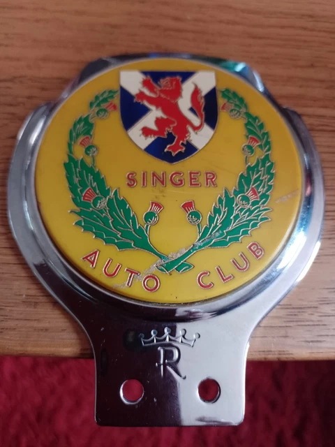 VINTAGE CLASSIC CAR Bar Badge Singer Auto Club Renamel Scotland ...