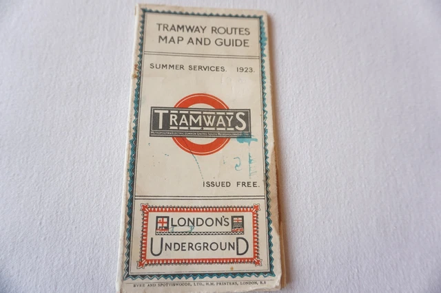 SUMMER 1923 MAP of London Tramways Tram Routes London Underground £29. ...