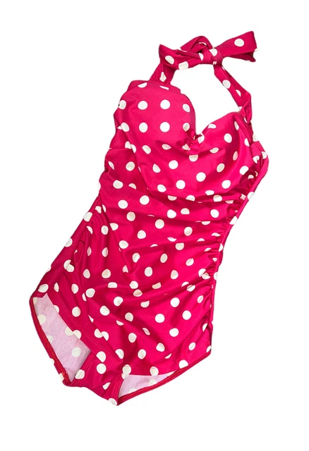 New Esther Williams 1950s Style Pin Up Red Red Polka Dot Ruched