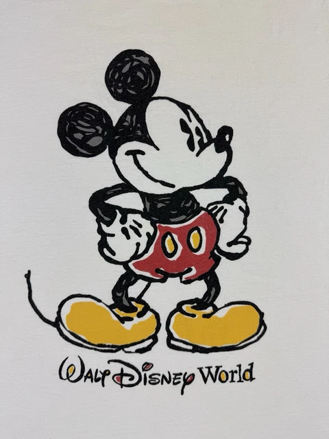 RARE VINTAGE 90S Mickey Mouse Walt Disney World White Shirt Art Cartoon ...