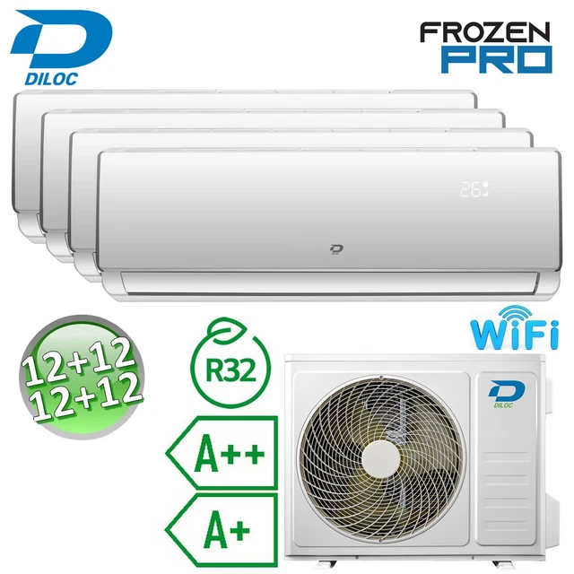 QUAD-SPLIT-KLIMAANLAGE 12+12+12+12 BTU R32 A++/A+ Diloc Frozen PRO ...