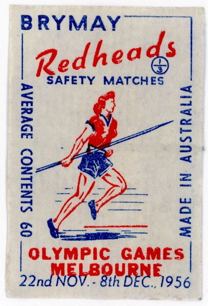 (I.B) AUSTRALIA CINDERELLA : 1956 Melbourne Olympics Matchbox Label ...