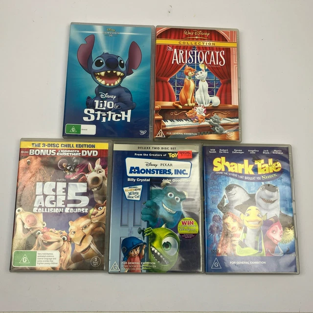 MONSTERS INC, SHARK Tale, Aristocats, Ice Age, Lilo & Stitch DVDs $29. ...
