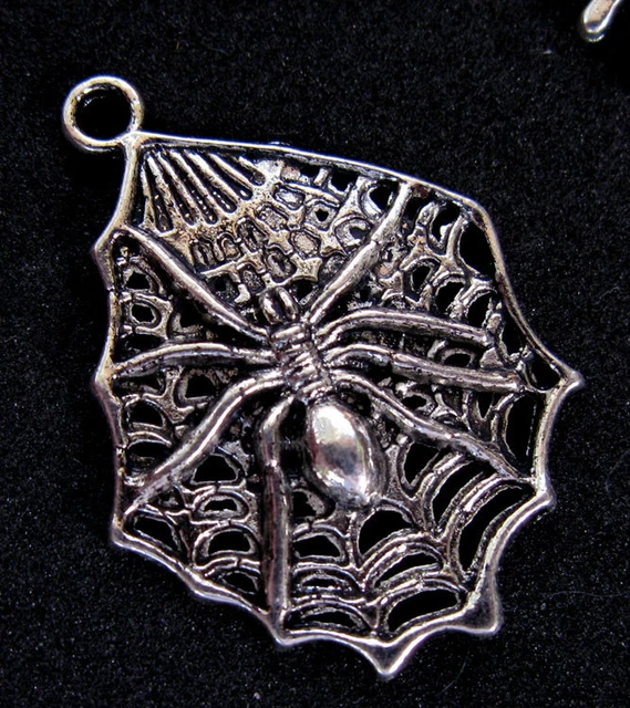 SPIDER WEB SILVER Pendant Charm GOOD LUCK ~ LUCKY SYMBOL GOTHIC ...