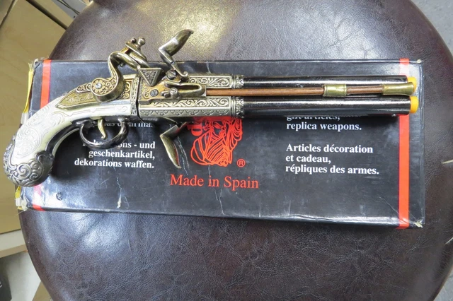 DENIX COLONIAL DOUBLE Barrel Over-Under Replica Flintlock Pistol Prop £ ...