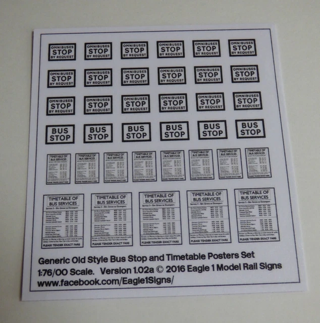 GENERIC OLDER STYLE OO Scale Bus Stop Signs and Timetable Poster Set £5 ...
