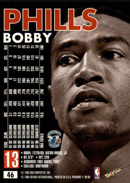 1998-99 SKYBOX PREMIUM Charlotte Hornets carte basketball #46 Bobby ...