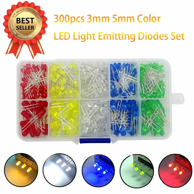 300PCS 3/5MM LED Diode Bright Light Emitting Diodes LED Lamp Assorted ...