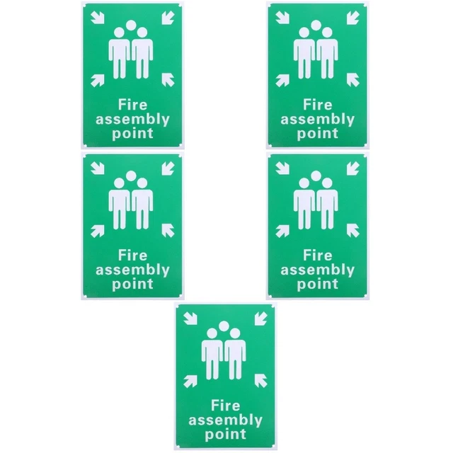 5 COUNT ASSEMBLY Point Sign for Emergency Fire Safety Warning Office ...