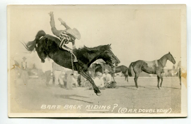 BAREBACK RIDING, DOUBLEDAY RPPC Cowboy Rodeo $14.99 - PicClick