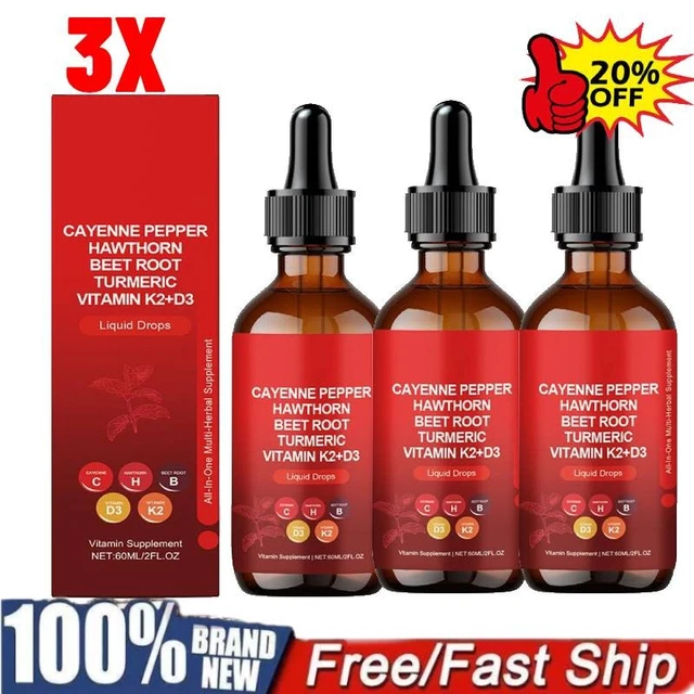 3X PEPPER SUPPLEMENT Liquid Drops + Hawthorn Berry, Vit amin D3 K2 ...