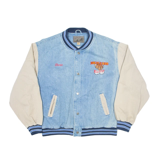 VINTAGE BULLER BUILT Bomber Jacket Blue 80s Mens XL £49.99 - PicClick UK