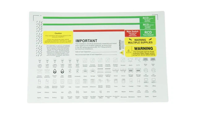 FUSE BOARD CONSUMER Unit Label Sheet Stickers Fusebox Chint Wylex BG MK ...