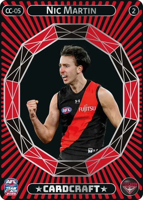 2025 AFL TEAMCOACH Cardcraft Essendon Nic Martin Cc 05 Card # 2 Code ...