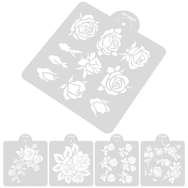 5 SHEETS ART projects stencils of Rose Stencil Reusable Flower Stencils ...