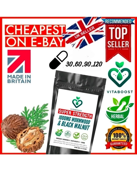 WORMWOOD CAPSULE BLACK Walnut Complex 1000mg Parasite Cleanse Extract ...