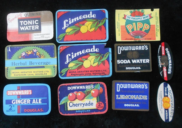 DOWNWARDS / MONA Aerated 11 Labels Douglas Isle Of Man Soda Pop Soft ...