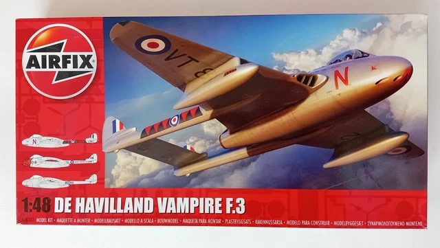 AIRFIX DE HAVILLAND Vampire F.3 RAF Fighter Jet 1:48 Aircraft Model Kit ...