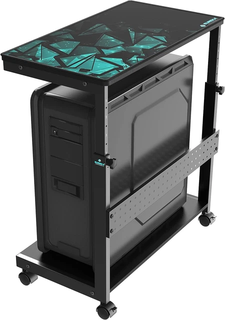HEIGHT ADJUSTABLE COMPUTER Tower Stand, 2-Tier Atx-Case CPU Holder Cart ...