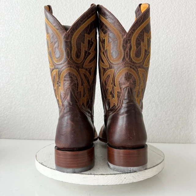 NEW ROD PATRICK Mens Cowboy Boots Cognac Brown Western Square Toe Size ...