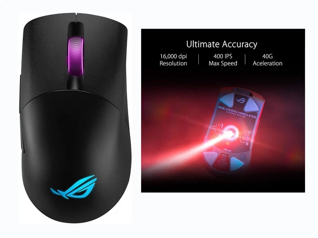ASUS ROG KERIS Aimpoint Wired/Wireless/Bluetooth Optical Gaming Mouse ...