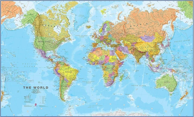 WORLD MAP - Updated 2024 - Front Sheet Lamination - 118.9cm (w) x 84 ...