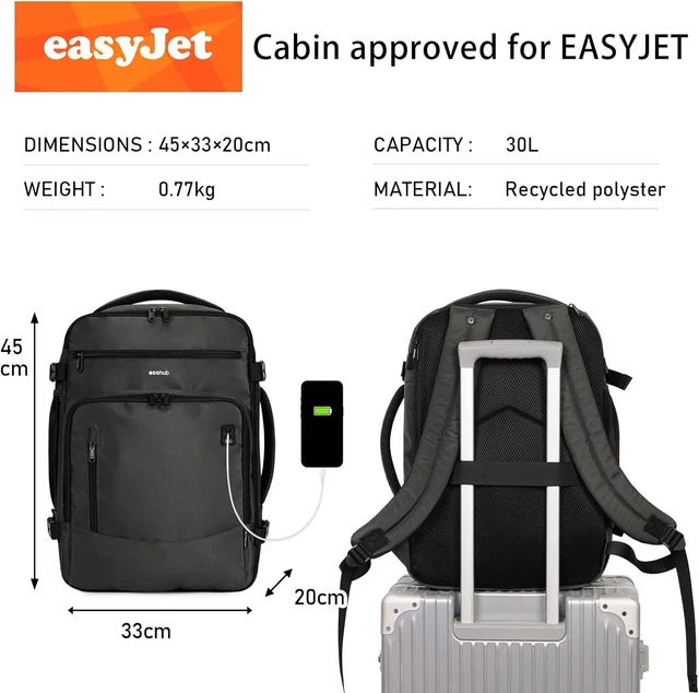 ECOHUB EASYJET UNDERSEAT Airline Flight Cabin Bag 45x36x20cm with Free ...