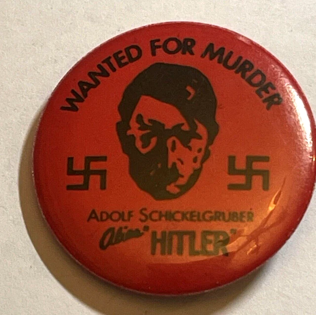 WW2 ANTI AXIS Wanted For Murder Adolf Hitler Red Color Cello Pinback ...