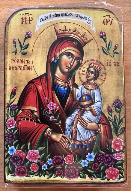 OUR LADY OF Roses Virgin Mary the Unfading Flower Greek Orthodox Icon £ ...