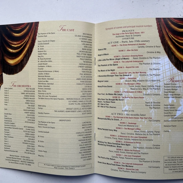 THE PHANTOM OF THE OPERA Theatre Programme BEN FORSTER $15.92 - PicClick AU