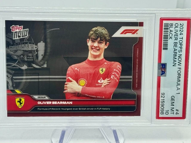 OLIVER BEARMAN RC 2024 Topps Now F1 recrue Ferrari #4 noir 11/99 PSA 10 ...