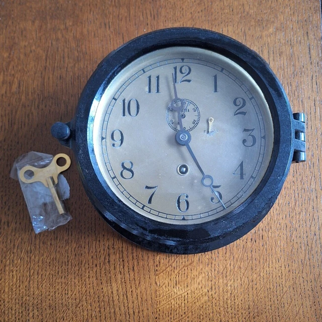 VINTAGE CHELSEA SEA Clock Co., Boston, Bakelite Clock, Brass Face & Key ...