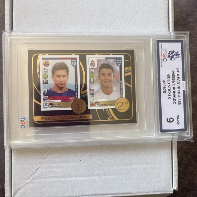 PANINI FIFA 365 Lionel Messi/Cristiano Ronaldo GOLD Sticker MGC Graded ...