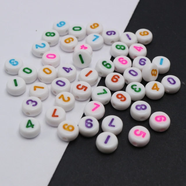 250PCS WHITE WITH Color Assorted Number "0-9" Acrylic Coin Bead 4X7mm ...